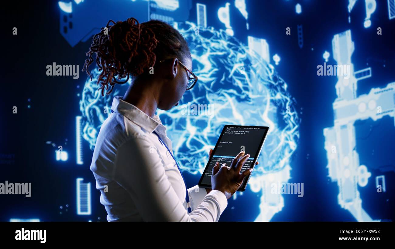 Seasoned IT contractor programming scripts on tablet, employing AI ... Seasoned IT contractor programming scripts on tablet, employing AI ...