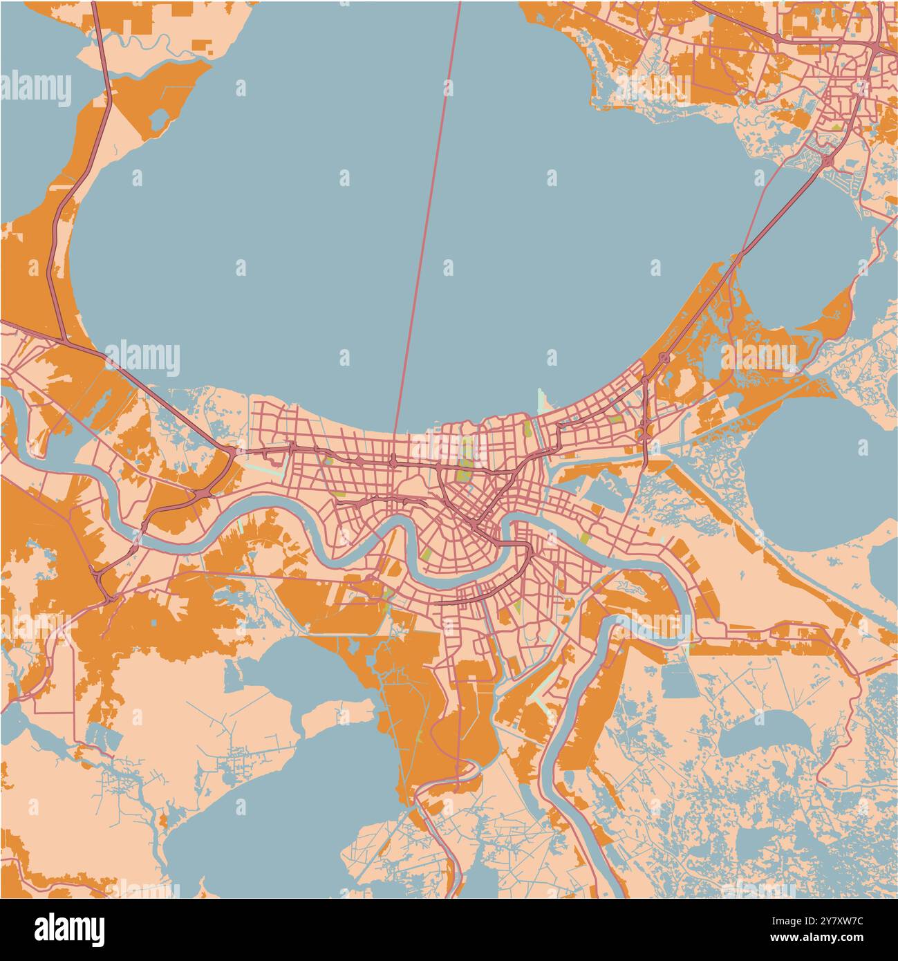 Map of New Orleans in Louisiana in a sandy theme. Contains layered ...