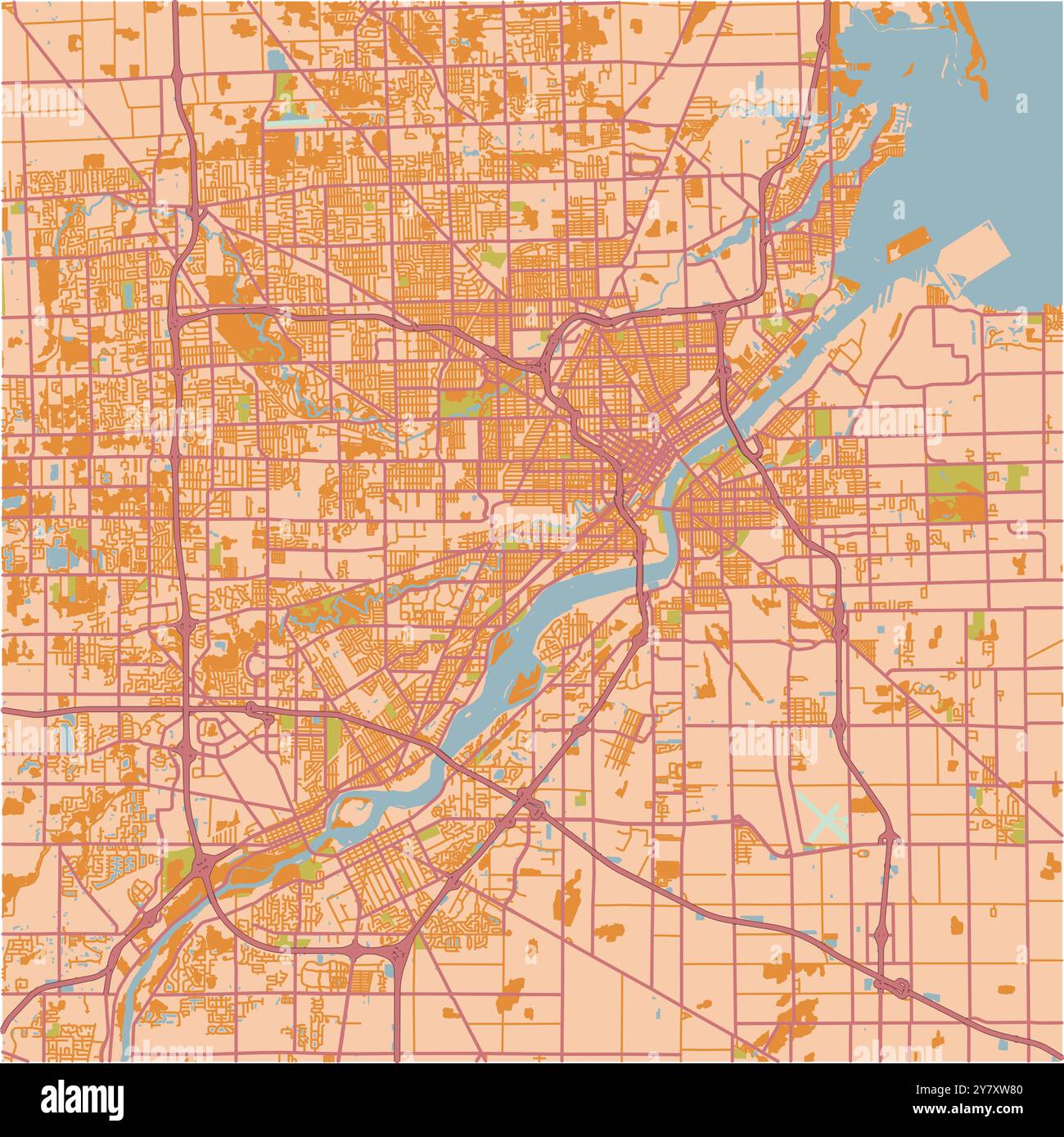 Map of Toledo in Ohio in a sandy theme. Contains layered vector with ...
