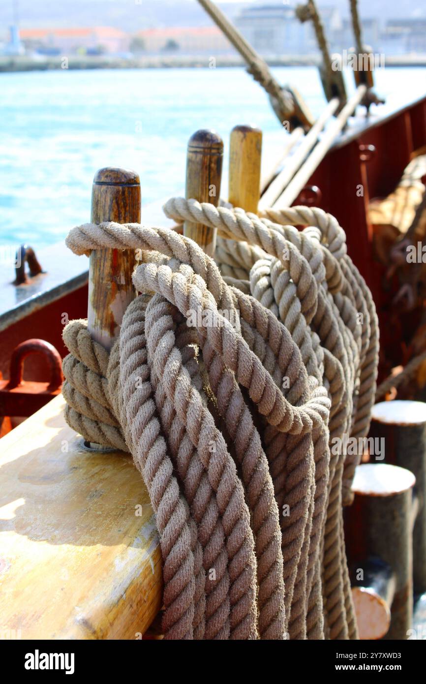 Rope holder on sailing ship Stock Photo - Alamy