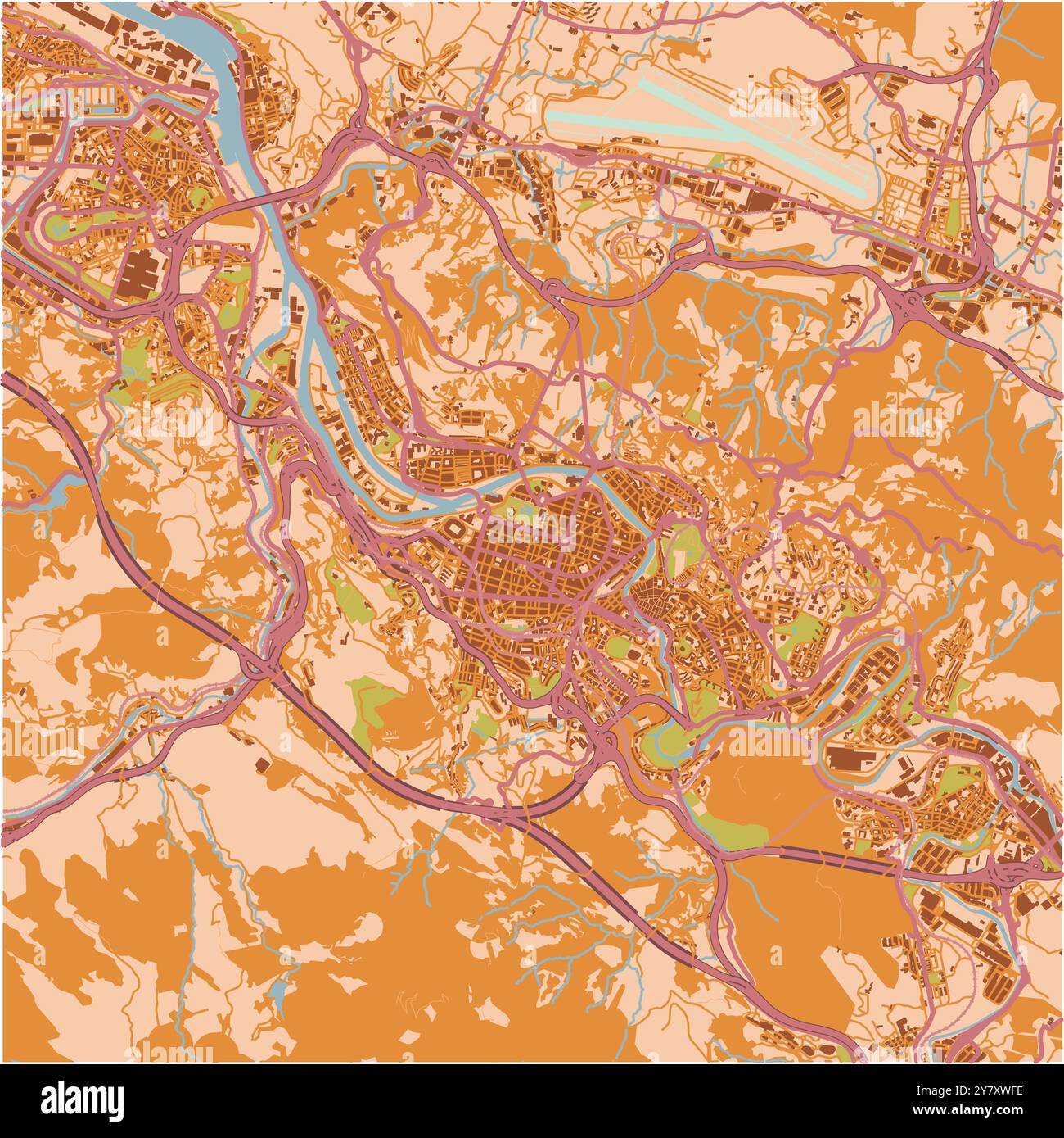 Map of Bilbao in Spain in a sandy theme. Contains layered vector with ...
