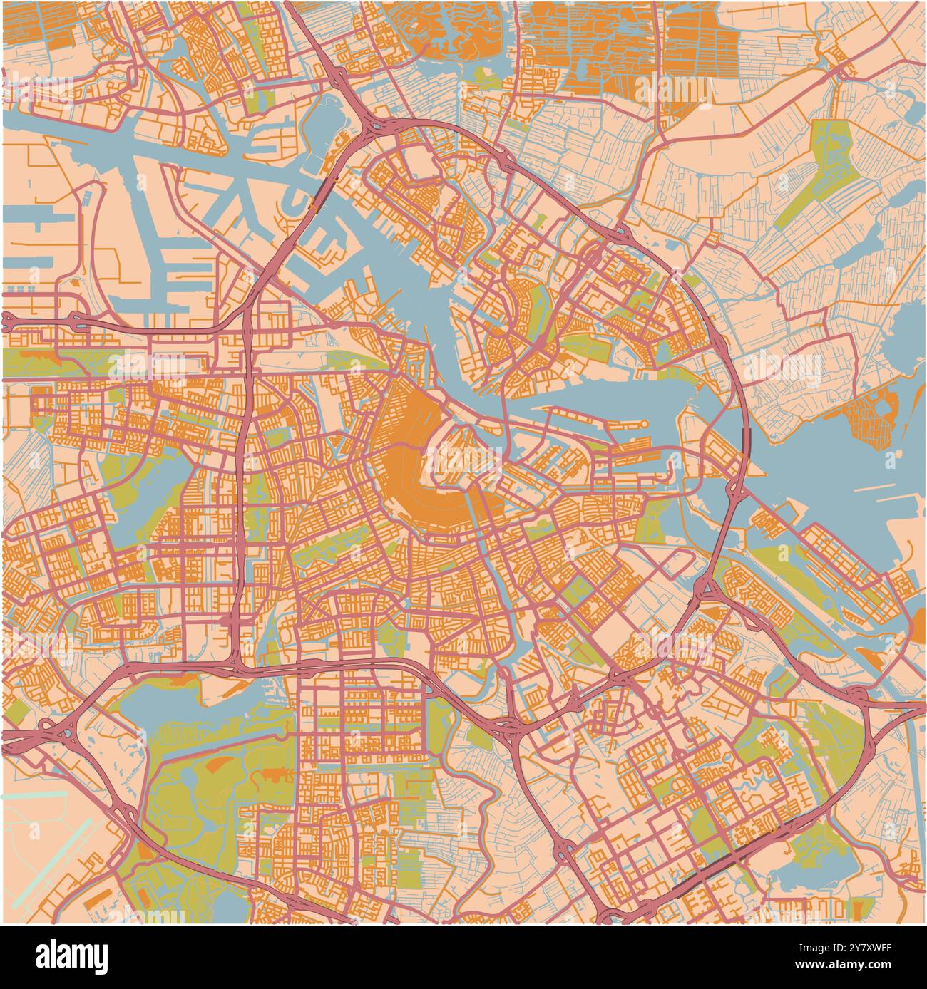 Map of Amsterdam in Netherlands in a sandy theme. Contains layered ...