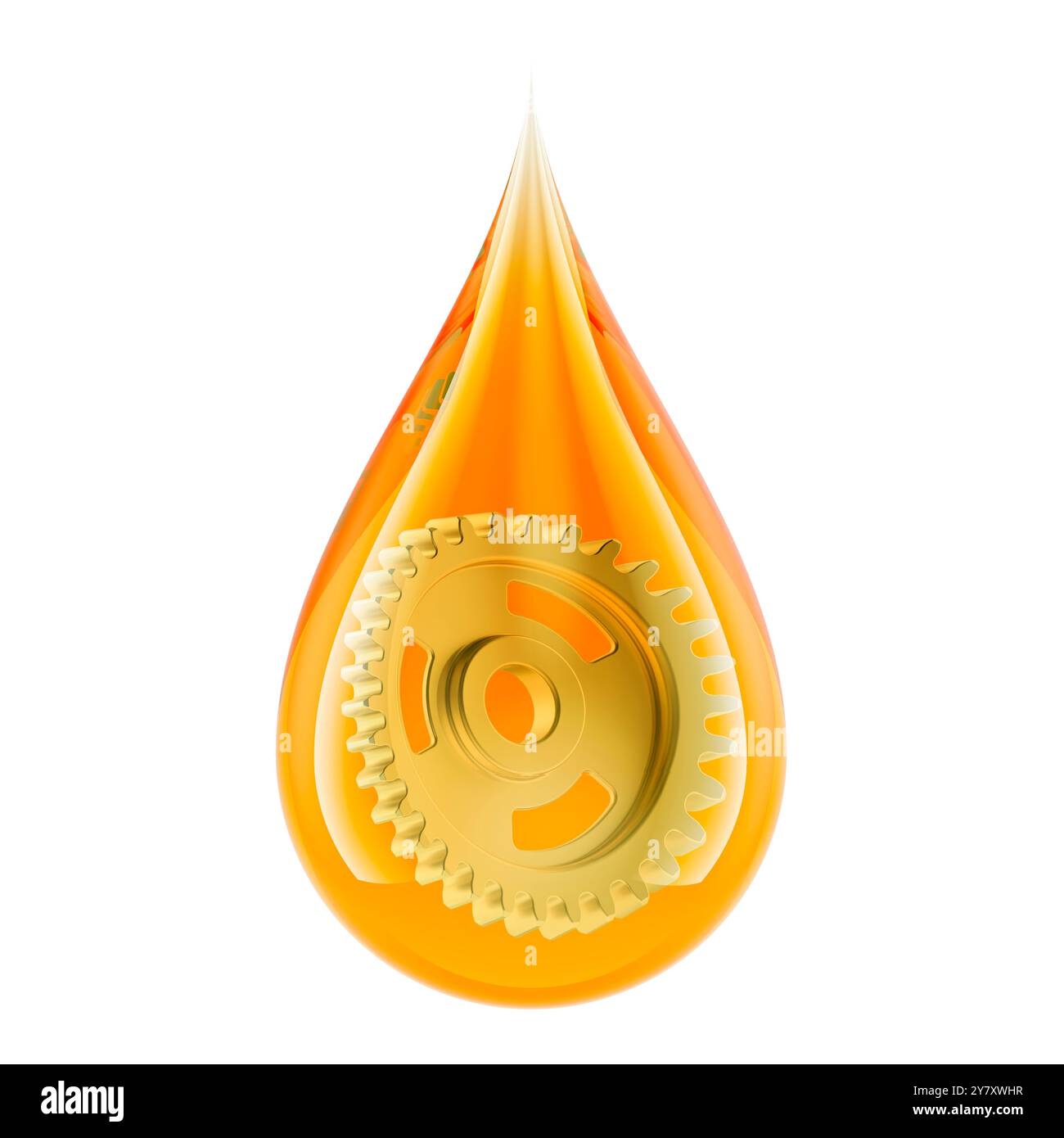 Oil drop with gearwheel inside. 3D rendering isolated on white ...