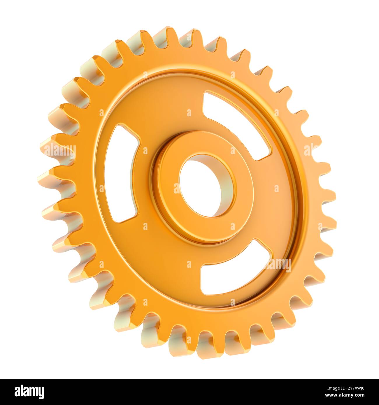 Golden cogwheel, copper gear. 3D rendering isolated on white background ...