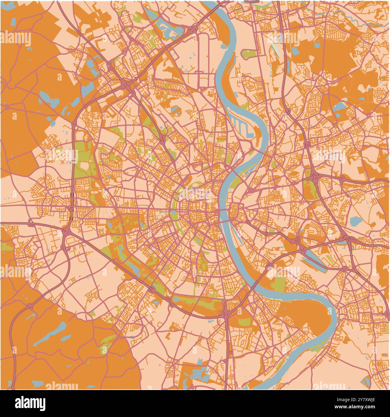 Map of Cologne in Germany in a sandy theme. Contains layered vector ...