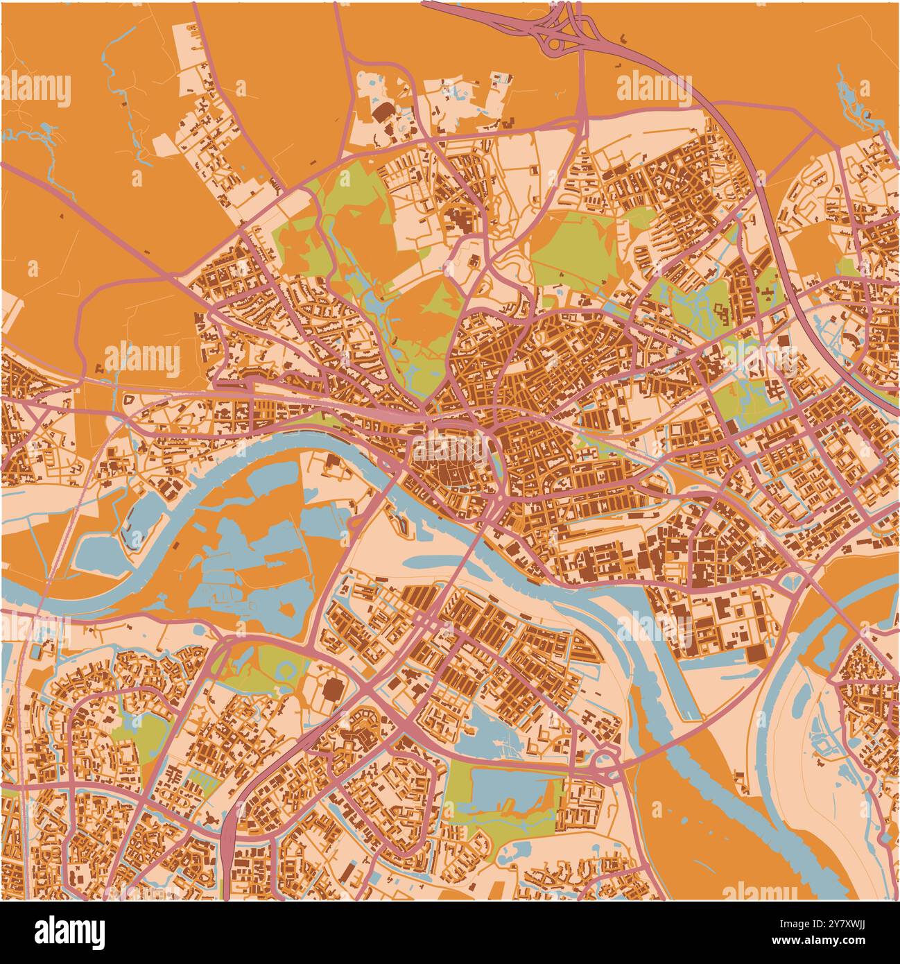 Map of Arnhem in Netherlands in a sandy theme. Contains layered vector ...