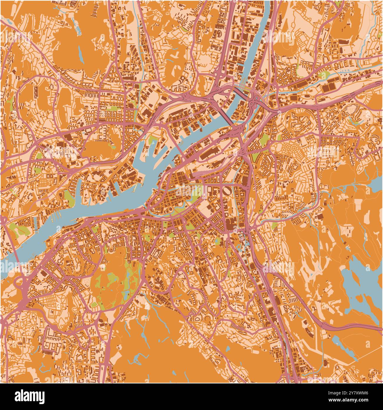 Map of Gothenburg in Sweden in a sandy theme. Contains layered vector ...