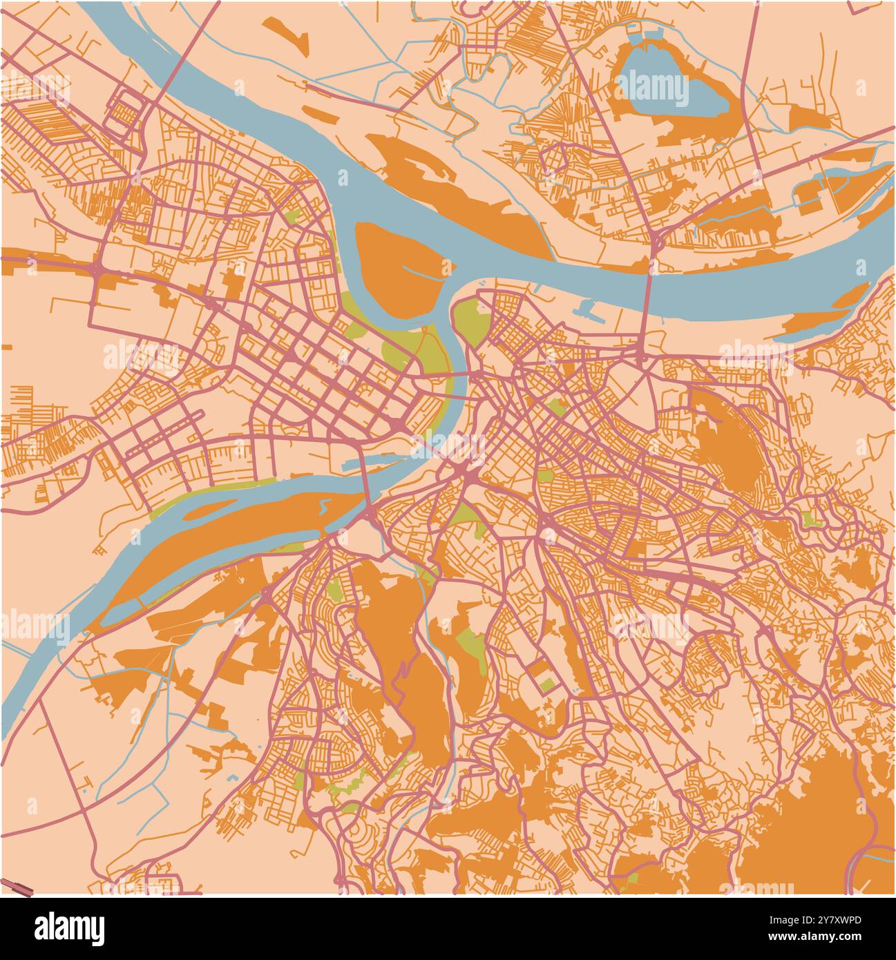 Map of Belgrade in Serbia in a sandy theme. Contains layered vector ...