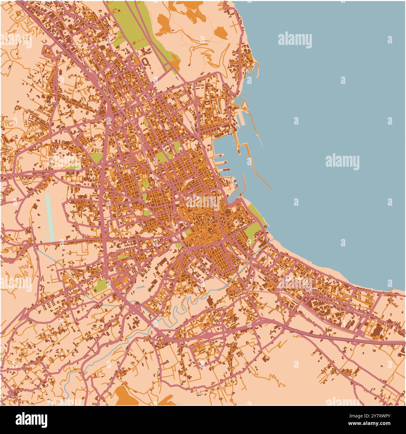 Map of Palermo in Italy in a sandy theme. Contains layered vector with roads water, parks, etc ...