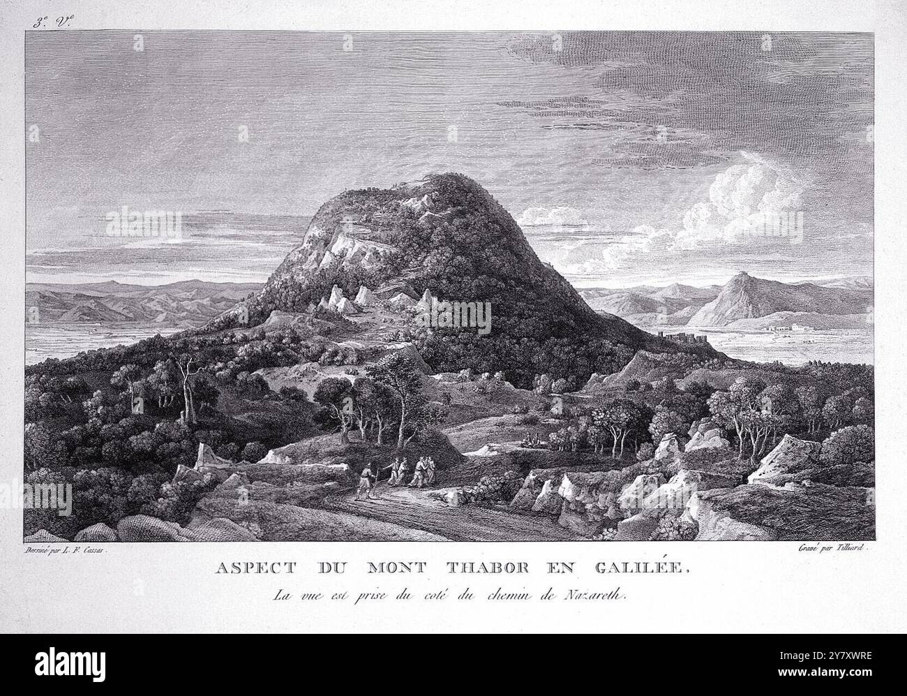 Engraving of Mount Tabor in Galilee, Israel, by J.B. Tilliard after L.F ...