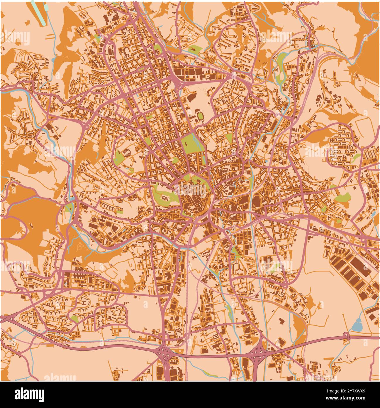 Map of Brno in Czech Republic in a sandy theme. Contains layered vector ...