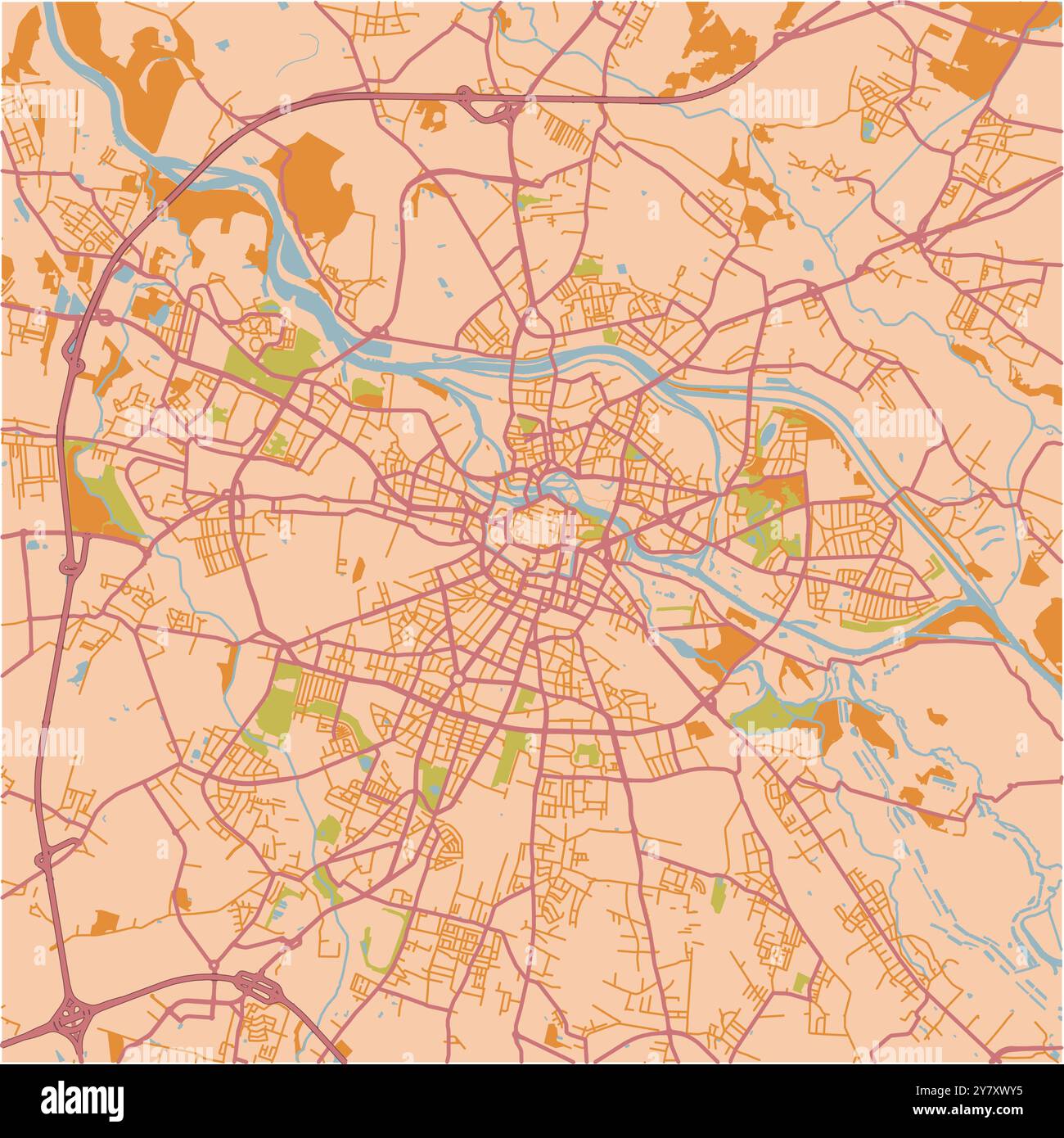 Map of Wroclaw in Poland in a sandy theme. Contains layered vector with ...