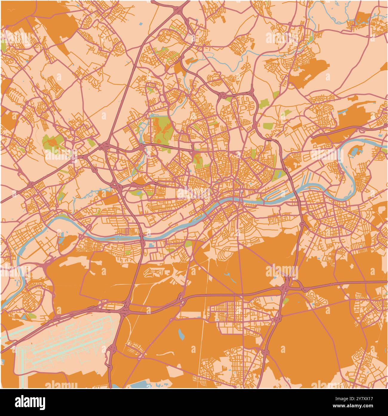 Map of Frankfurt in Germany in a sandy theme. Contains layered vector ...