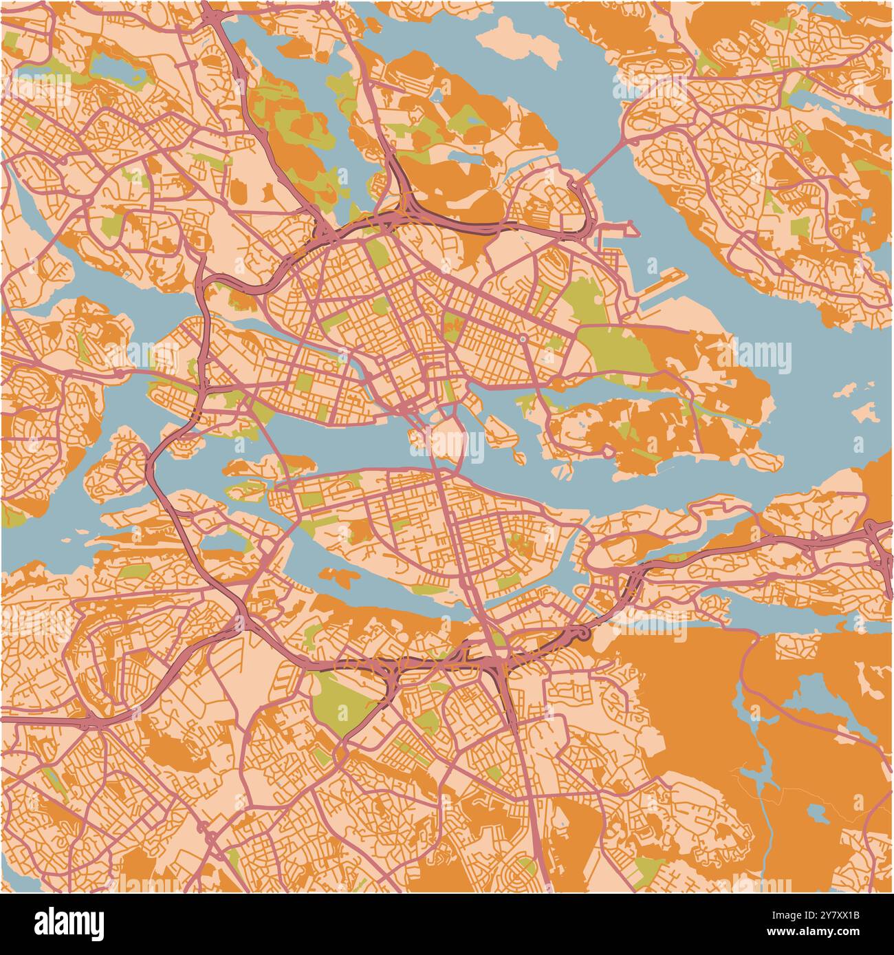 Map of Stockholm in Sweden in a sandy theme. Contains layered vector ...