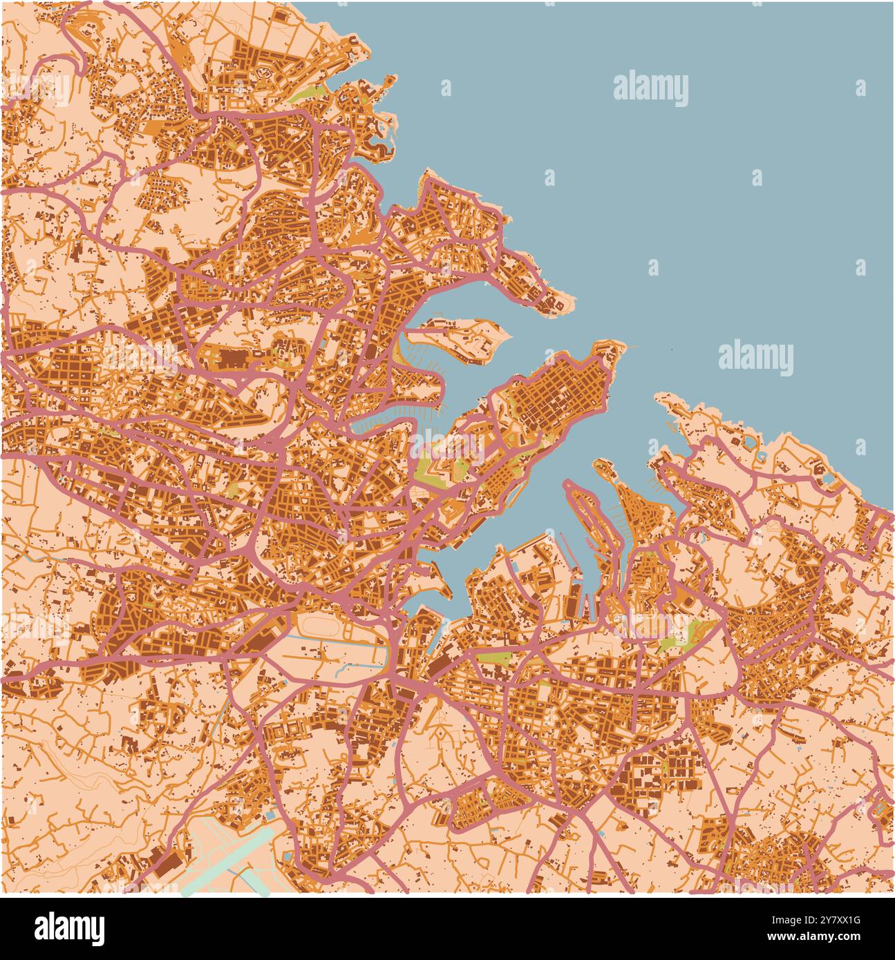 Map of Valletta in Malta in a sandy theme. Contains layered vector with ...
