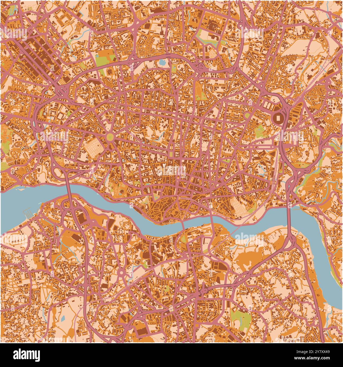 Map of Porto in Portugal in a sandy theme. Contains layered vector with ...
