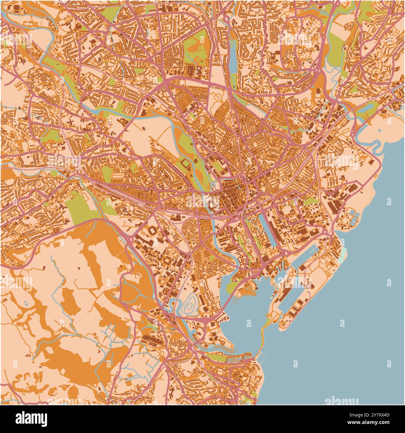 Map of Cardiff in United Kingdom in a sandy theme. Contains layered ...