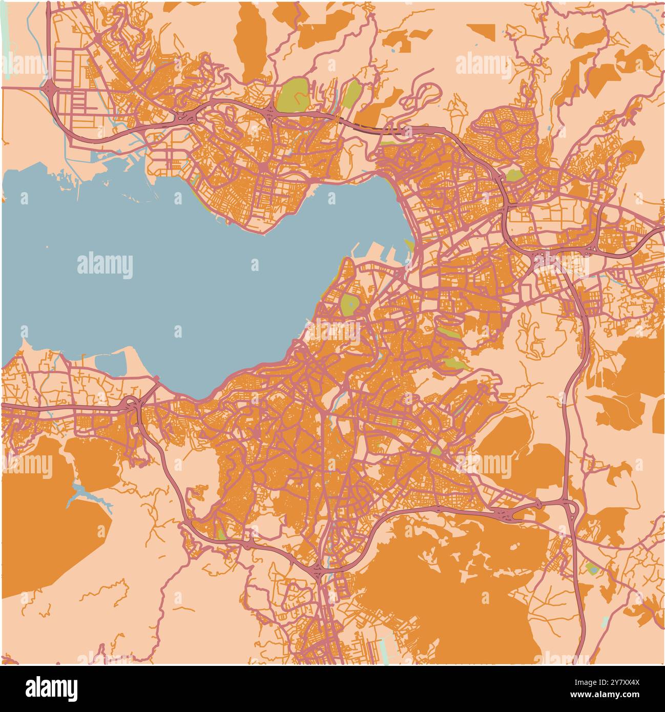 Map of Izmir in Turkey in a sandy theme. Contains layered vector with ...