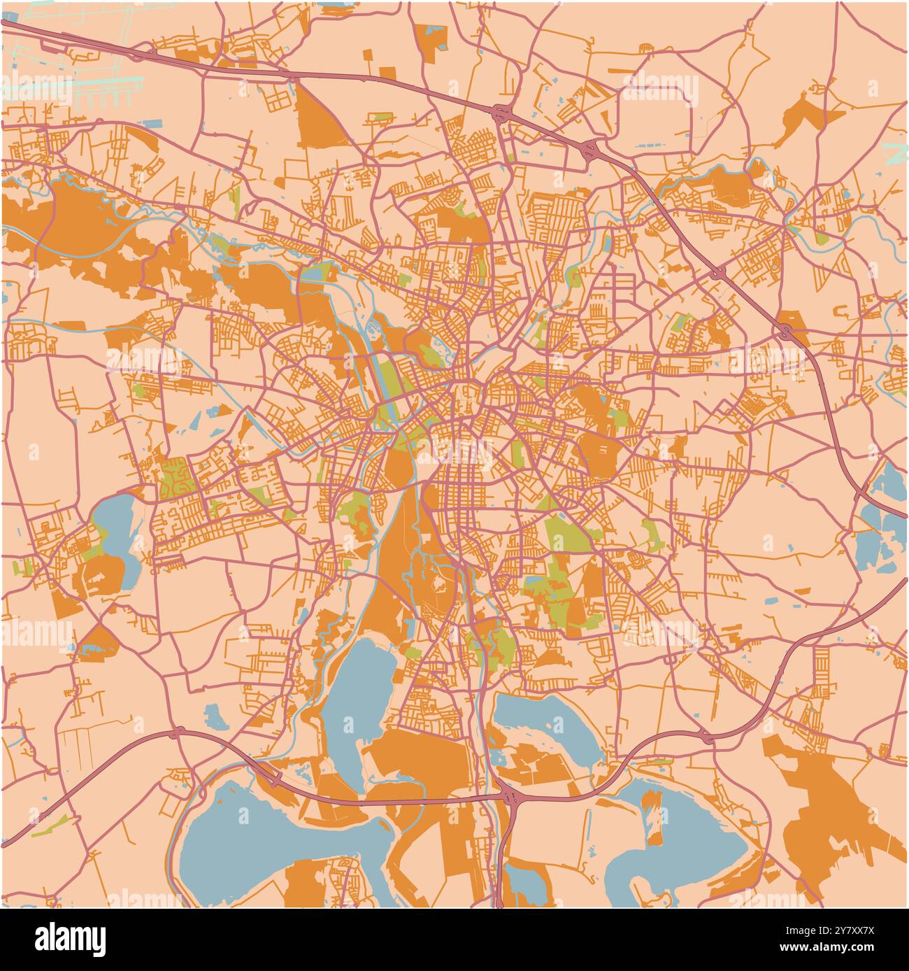 Map of Leipzig in Germany in a sandy theme. Contains layered vector ...