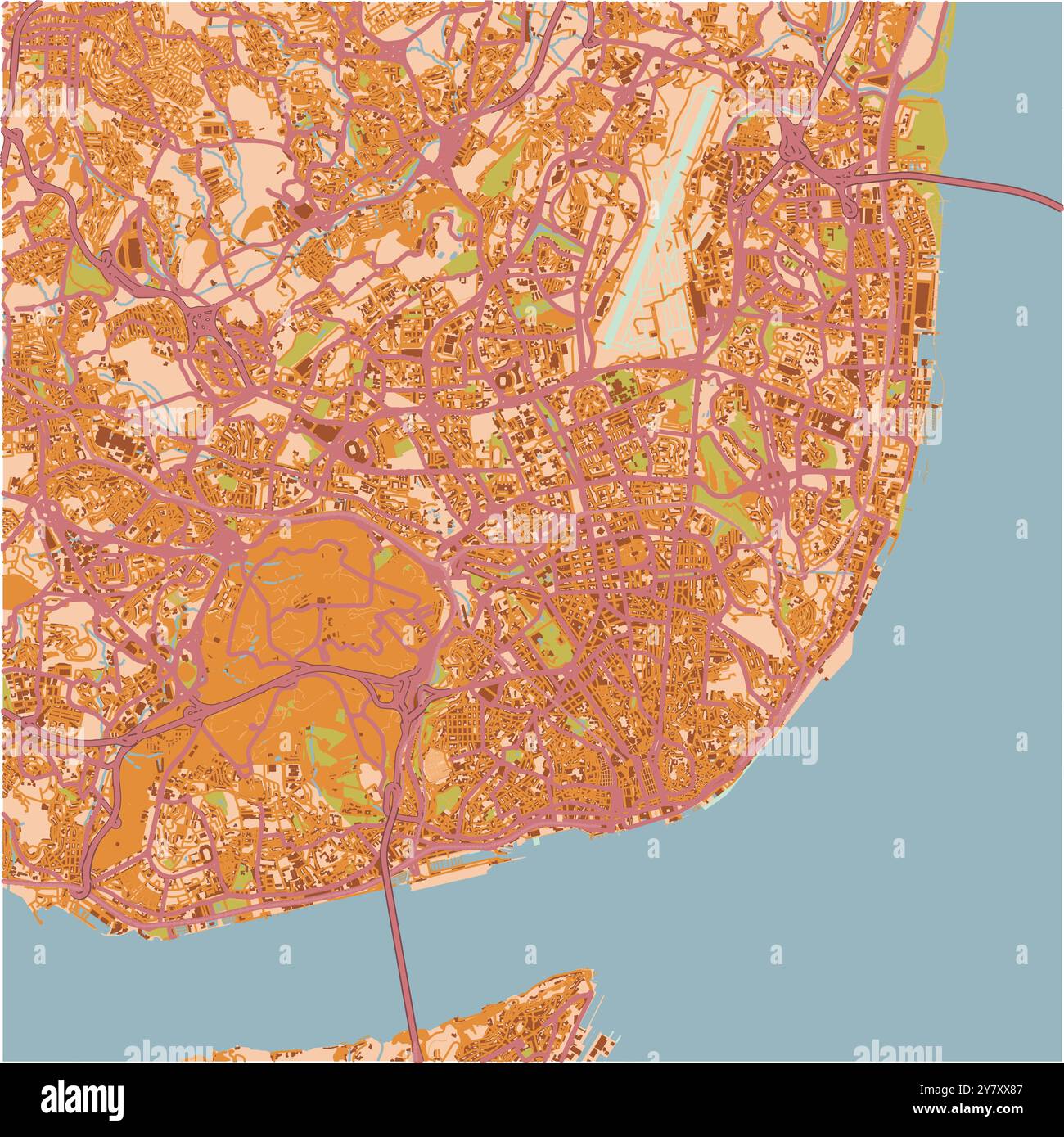 Map of Lisbon in Portugal in a sandy theme. Contains layered vector ...