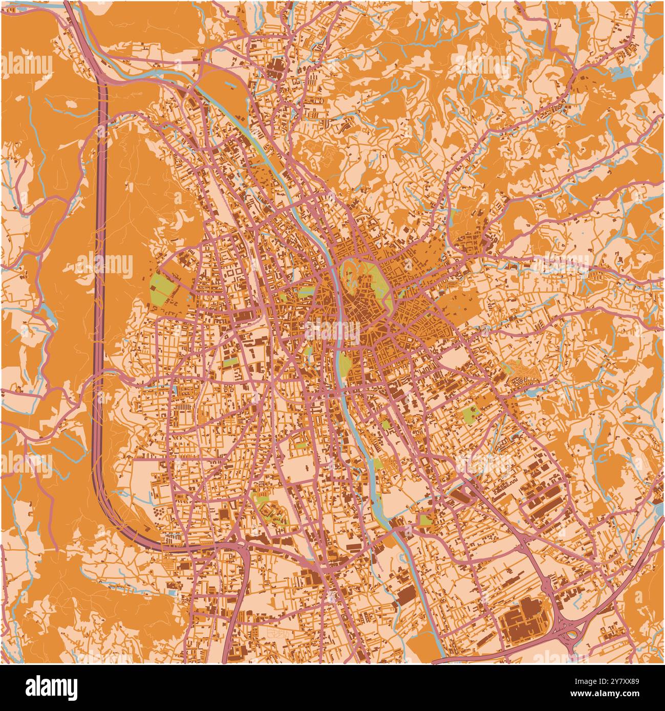 Map of Graz in Austria in a sandy theme. Contains layered vector with ...