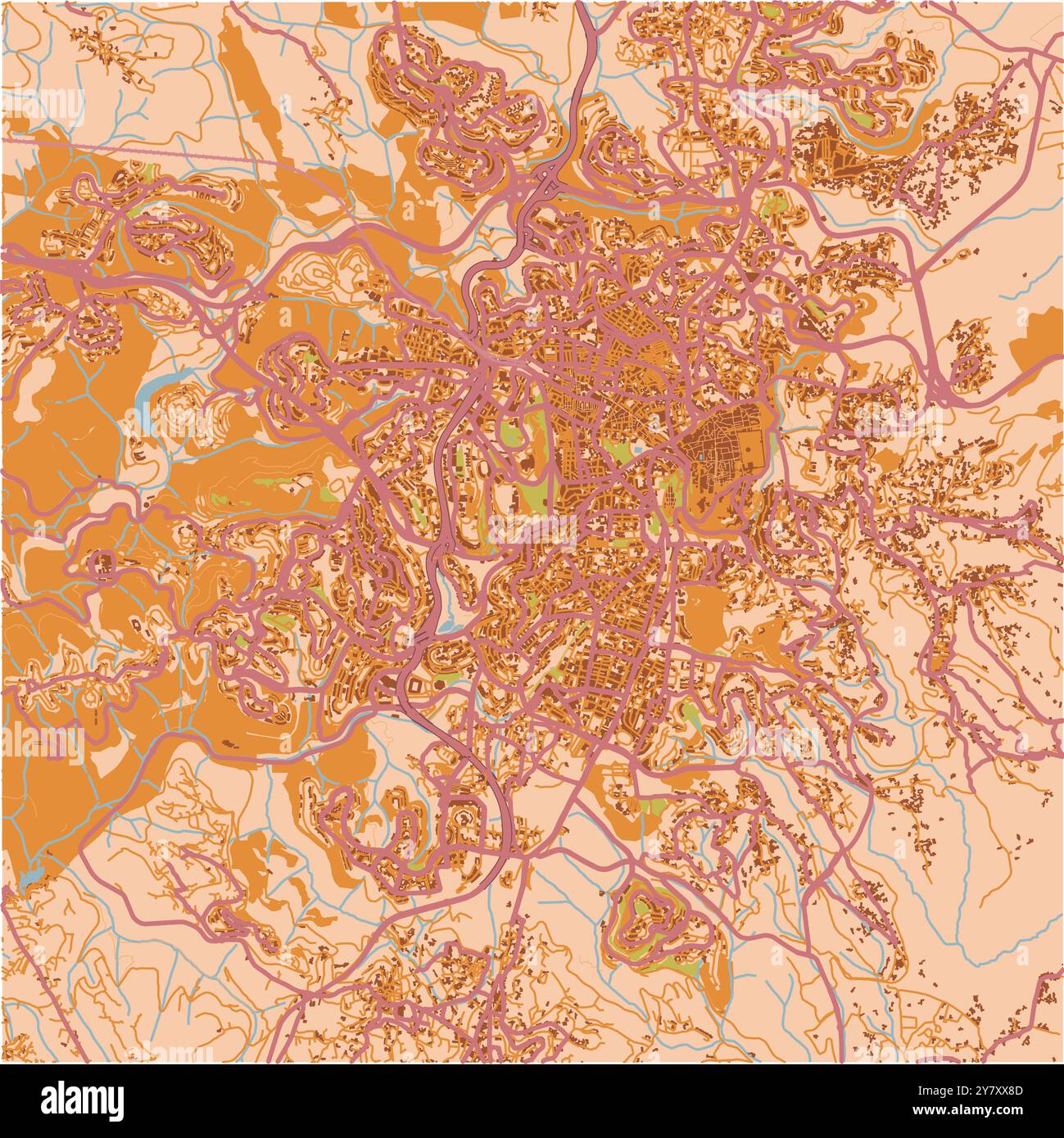 Map of Jerusalem in Israel in a sandy theme. Contains layered vector ...