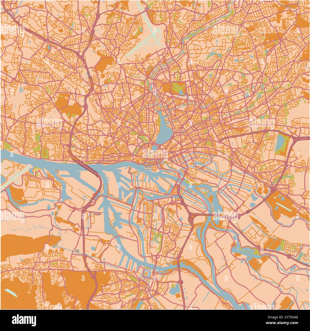 Map of Hamburg in Germany in a sandy theme. Contains layered vector ...