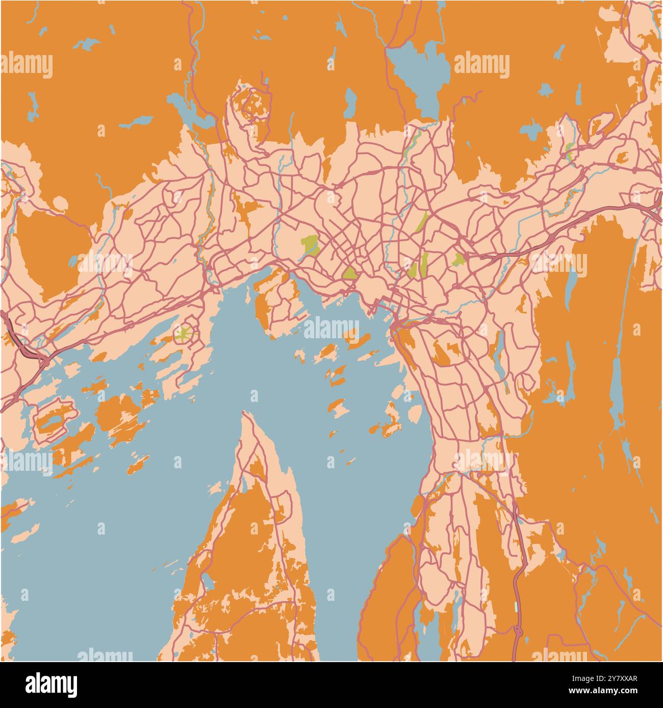 Map of Oslo in Norway in a sandy theme. Contains layered vector with ...