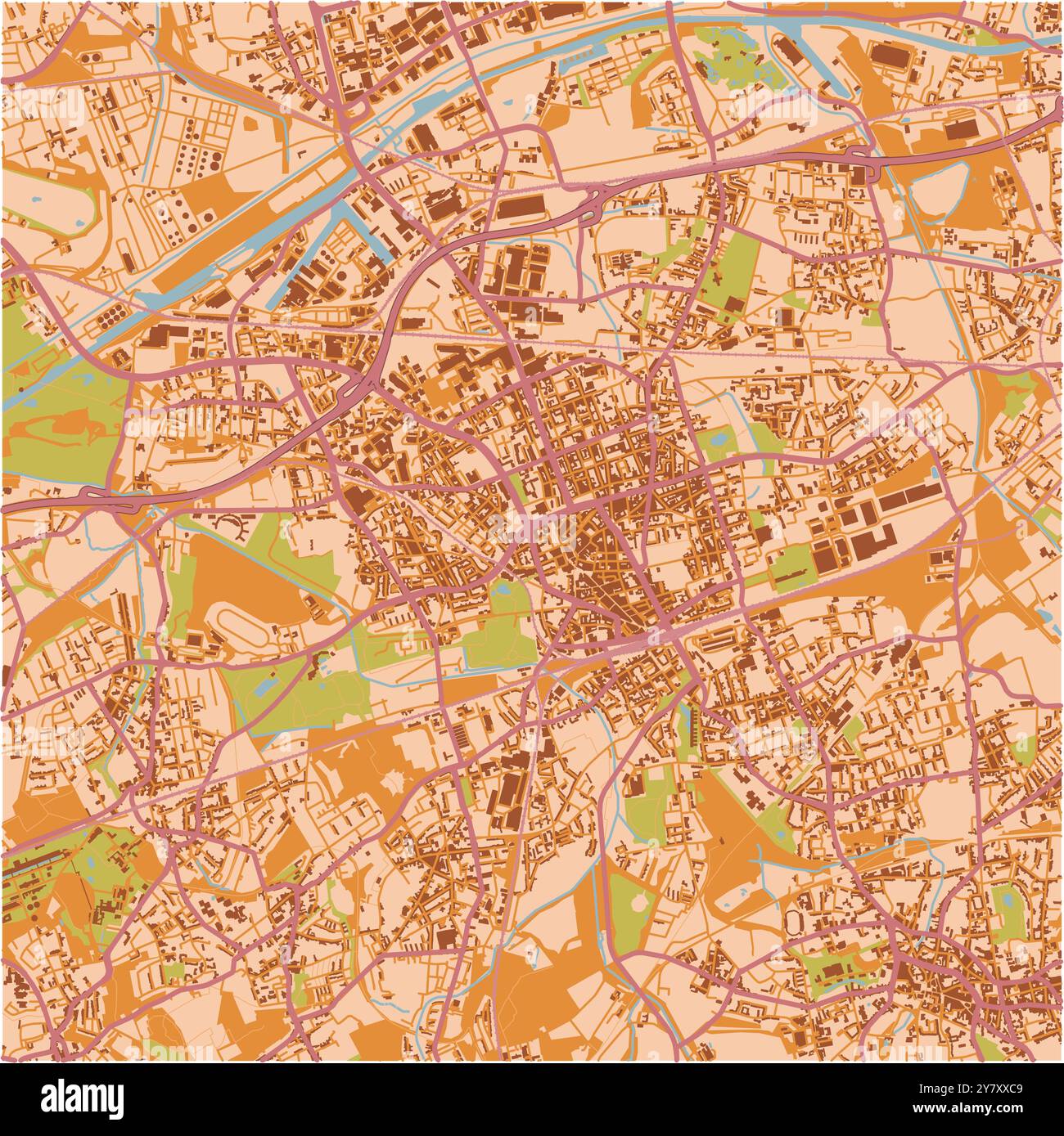 Map of Gelsenkirchen in Germany in a sandy theme. Contains layered ...