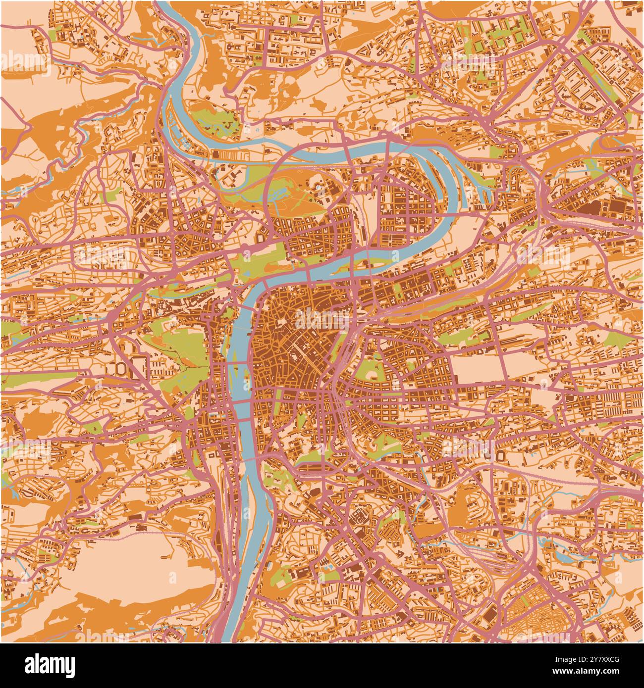 Map of Prague in Czech Republic in a sandy theme. Contains layered ...