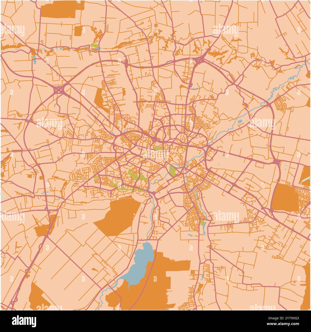 Map of Lublin in Poland in a sandy theme. Contains layered vector with ...