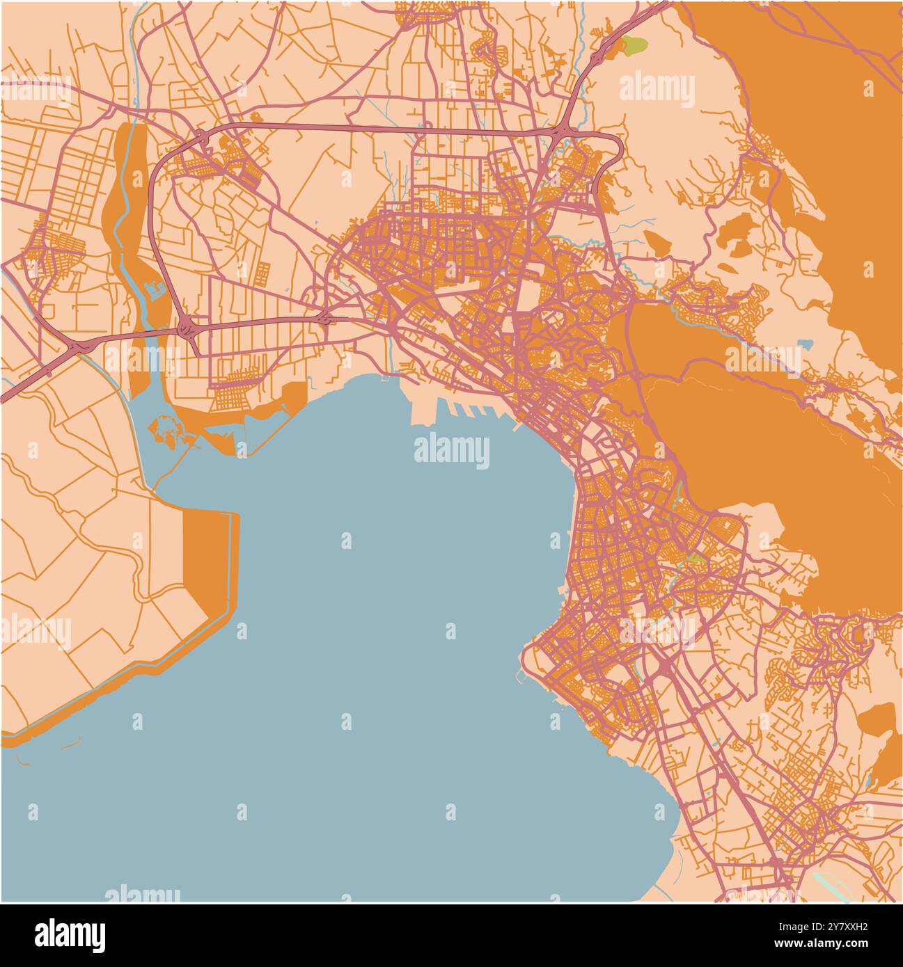 Map of Thessaloniki in Greece in a sandy theme. Contains layered vector ...