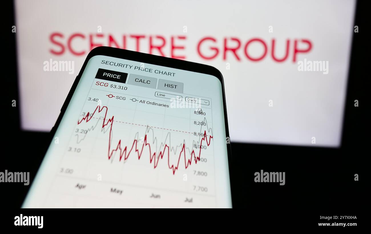 In this photo illustration, a mobile phone with the webpage of Australian shopping center ...