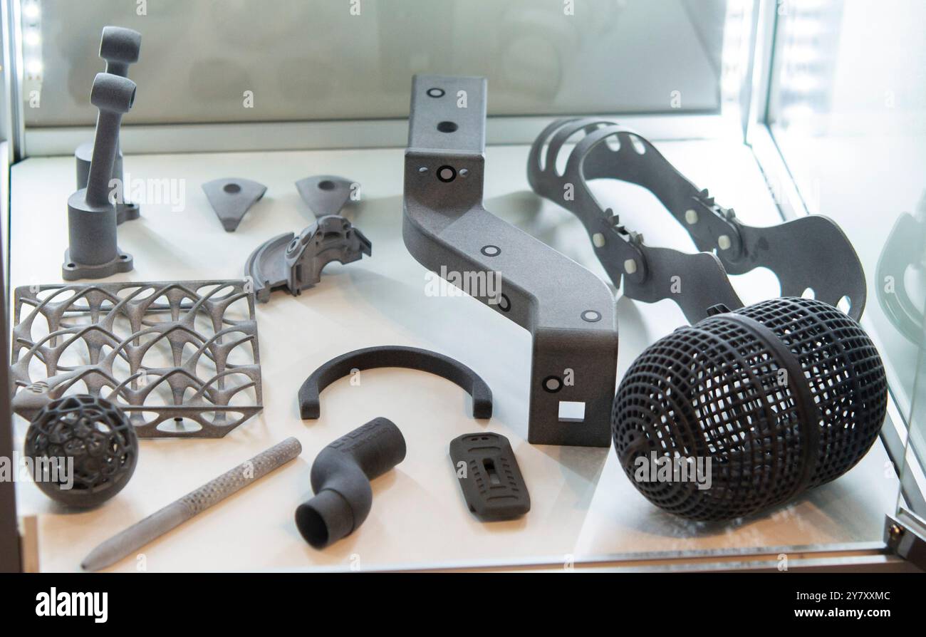 Various object printed on a 3D printer from molten plastic powder ...