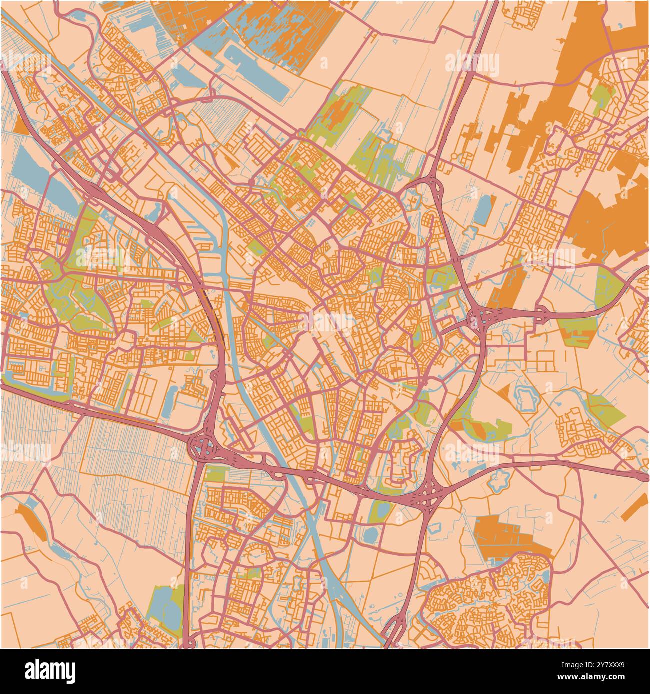 Map of Utrecht in Netherlands in a sandy theme. Contains layered vector ...