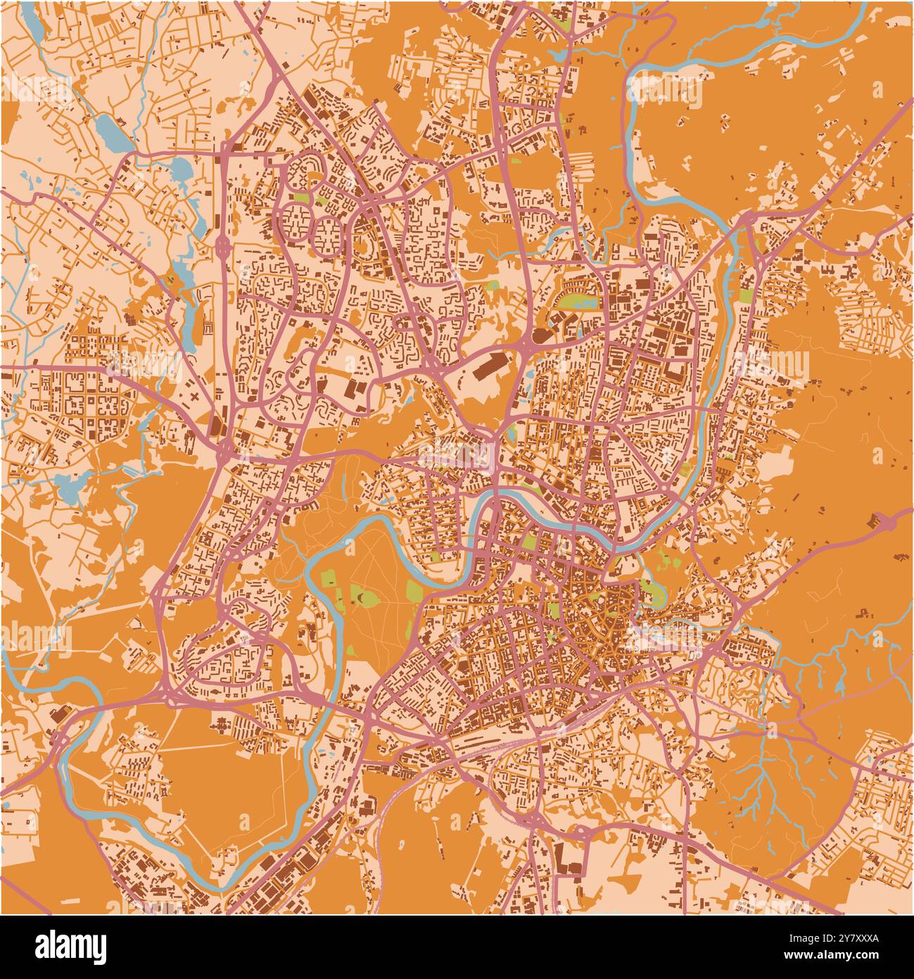 Map of Vilnius in Lithuania in a sandy theme. Contains layered vector ...