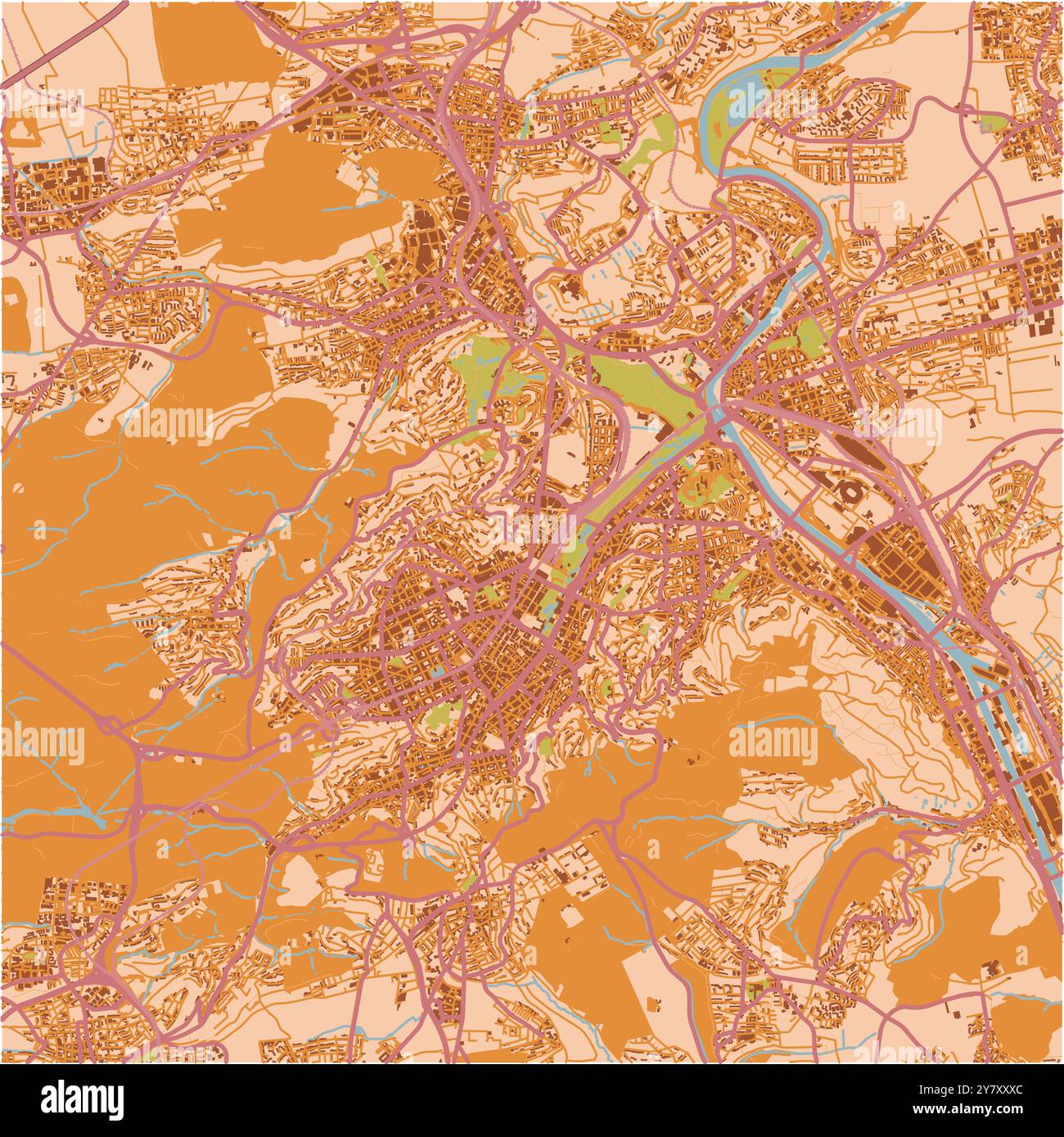 Map of Stuttgart in Germany in a sandy theme. Contains layered vector ...