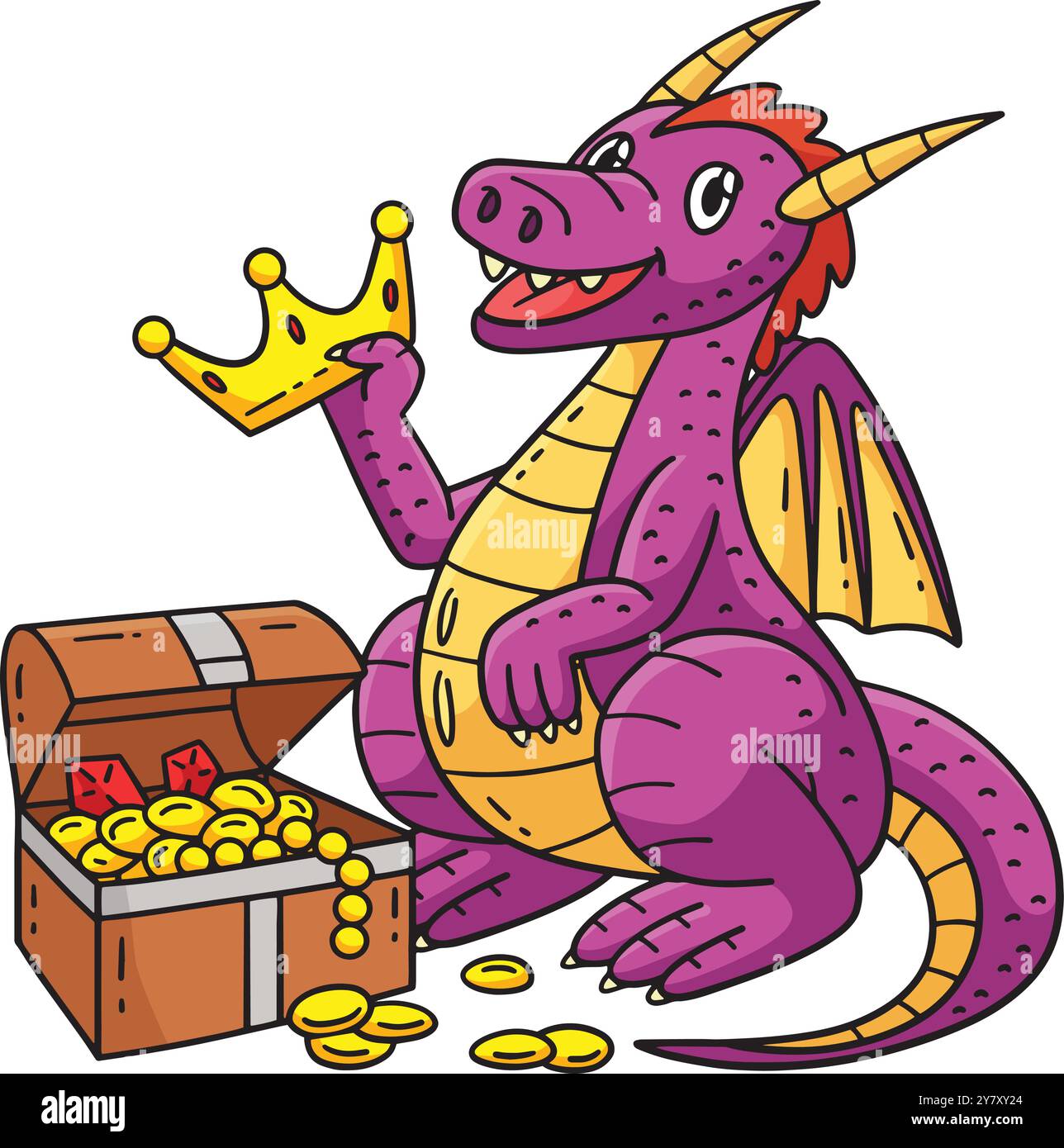 Dragon with Treasure Chest Cartoon Colored Clipart Stock Vector Image ...
