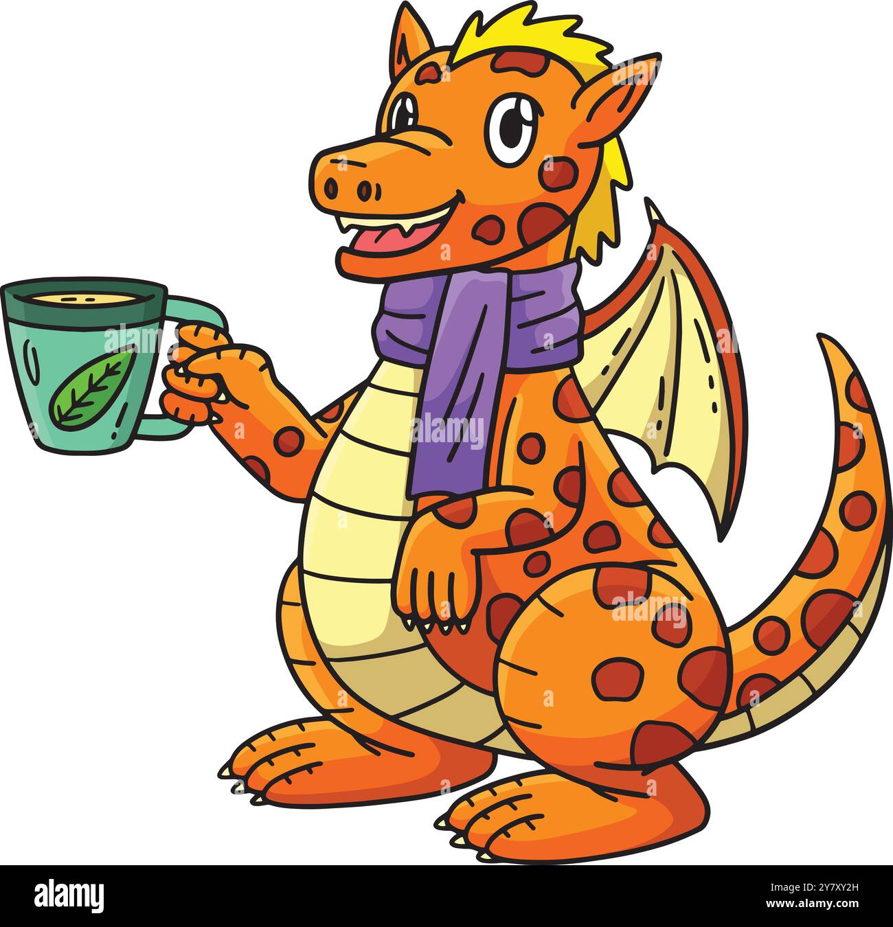 Dragon with Tea Colored Cartoon Colored Clipart Stock Vector Image ...
