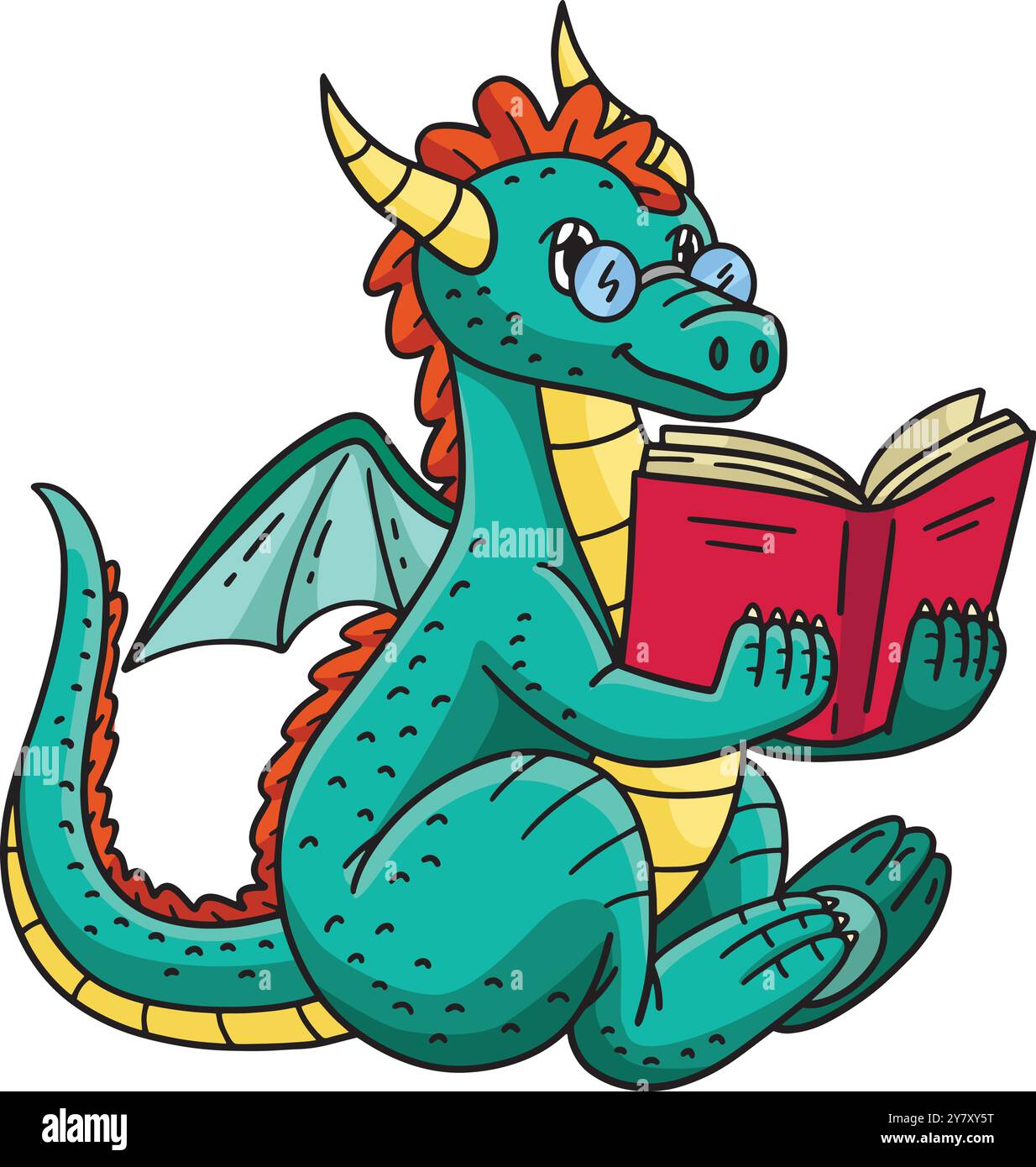 Dragon Reading a Book Cartoon Colored Clipart Stock Vector Image & Art ...