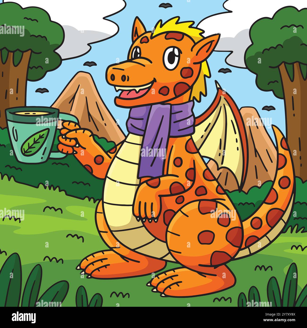 Dragon with Tea Colored Cartoon Illustration Stock Vector Image & Art ...