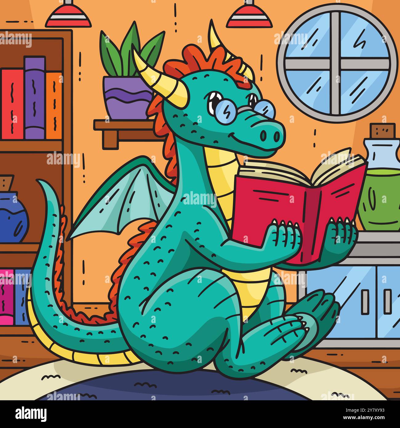 Dragon Reading a Book Colored Cartoon Illustration Stock Vector Image ...