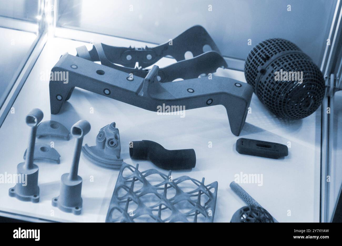 Various objects printed on a 3D printer from molten plastic powder ...
