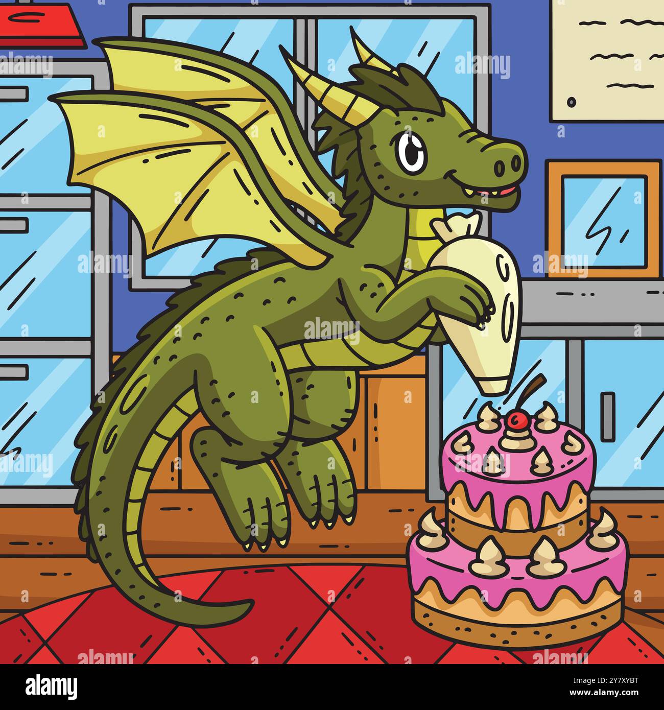 Dragon Decorating Cake Colored Cartoon Stock Vector Image & Art - Alamy