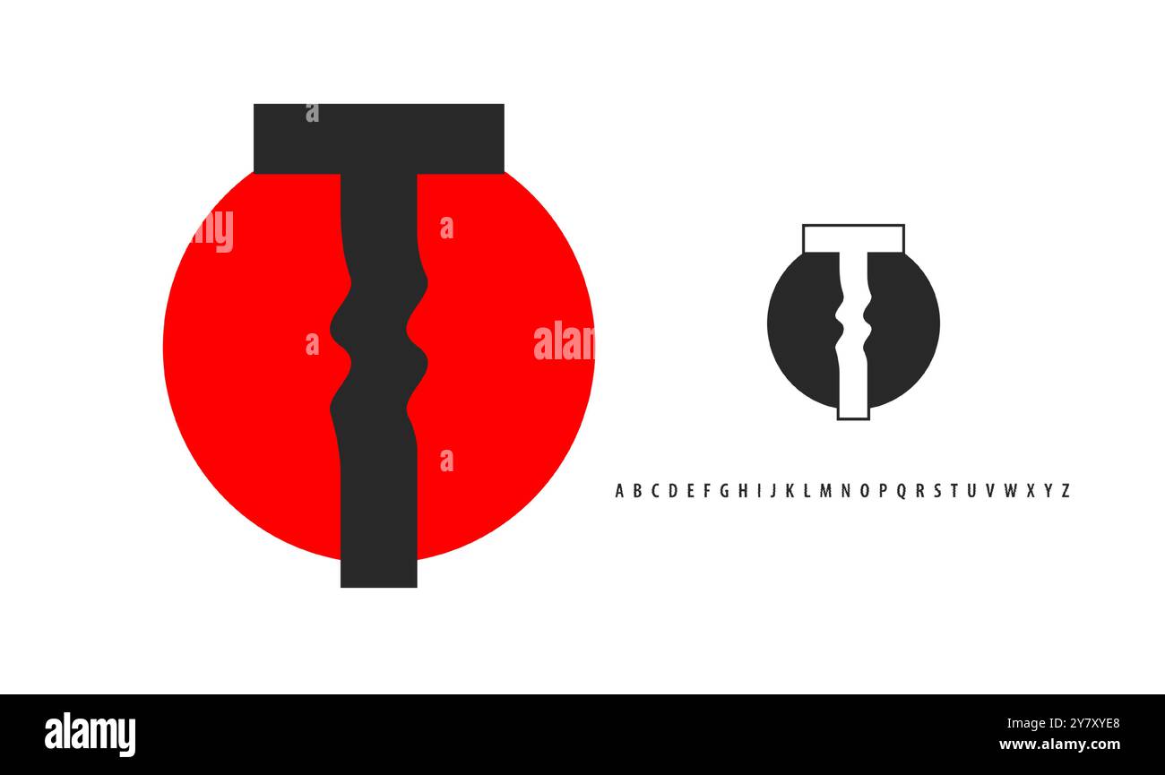Letter T silhouette on red sun, twisting alphabet. Japanese logo for ...