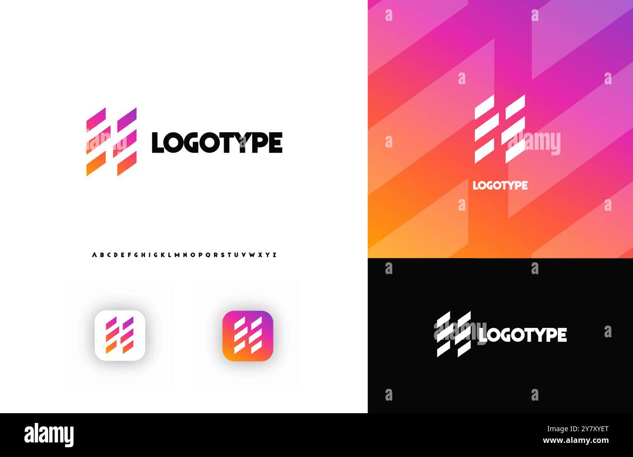 Bold diagonal stripes creating geometric shapes letter H logo for ...