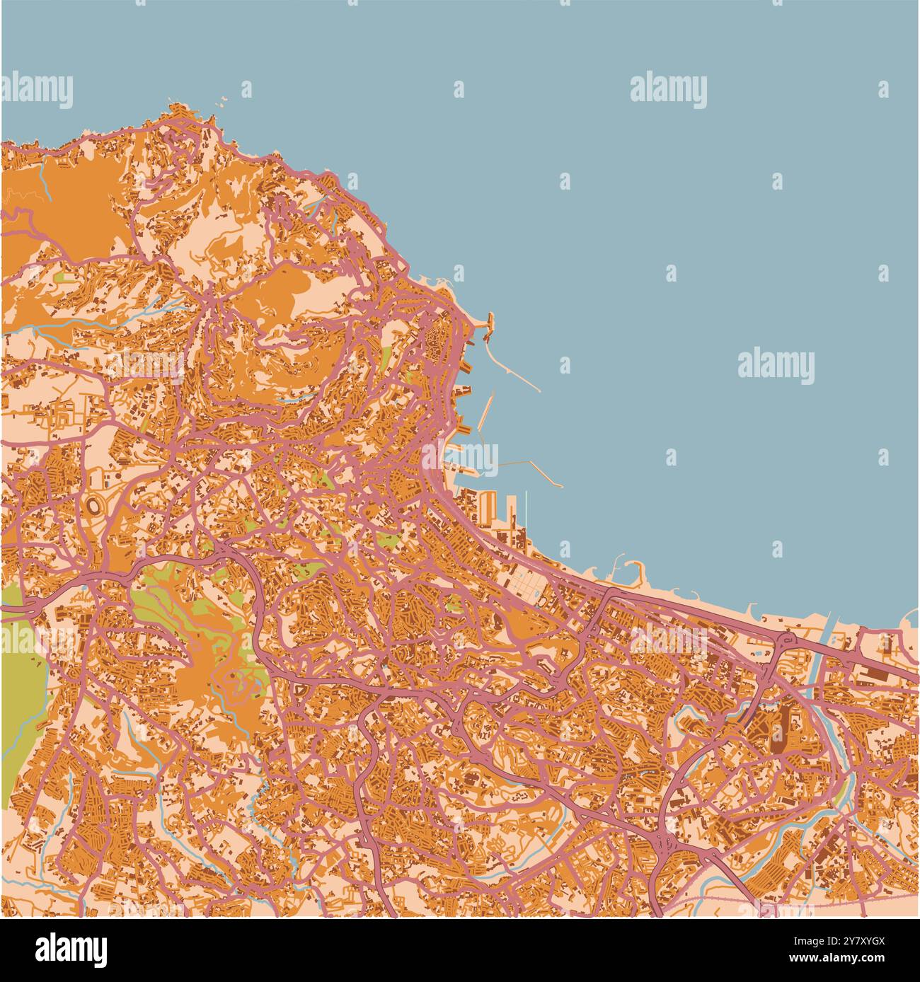 Map of Algiers in Algeria in a sandy theme. Contains layered vector ...