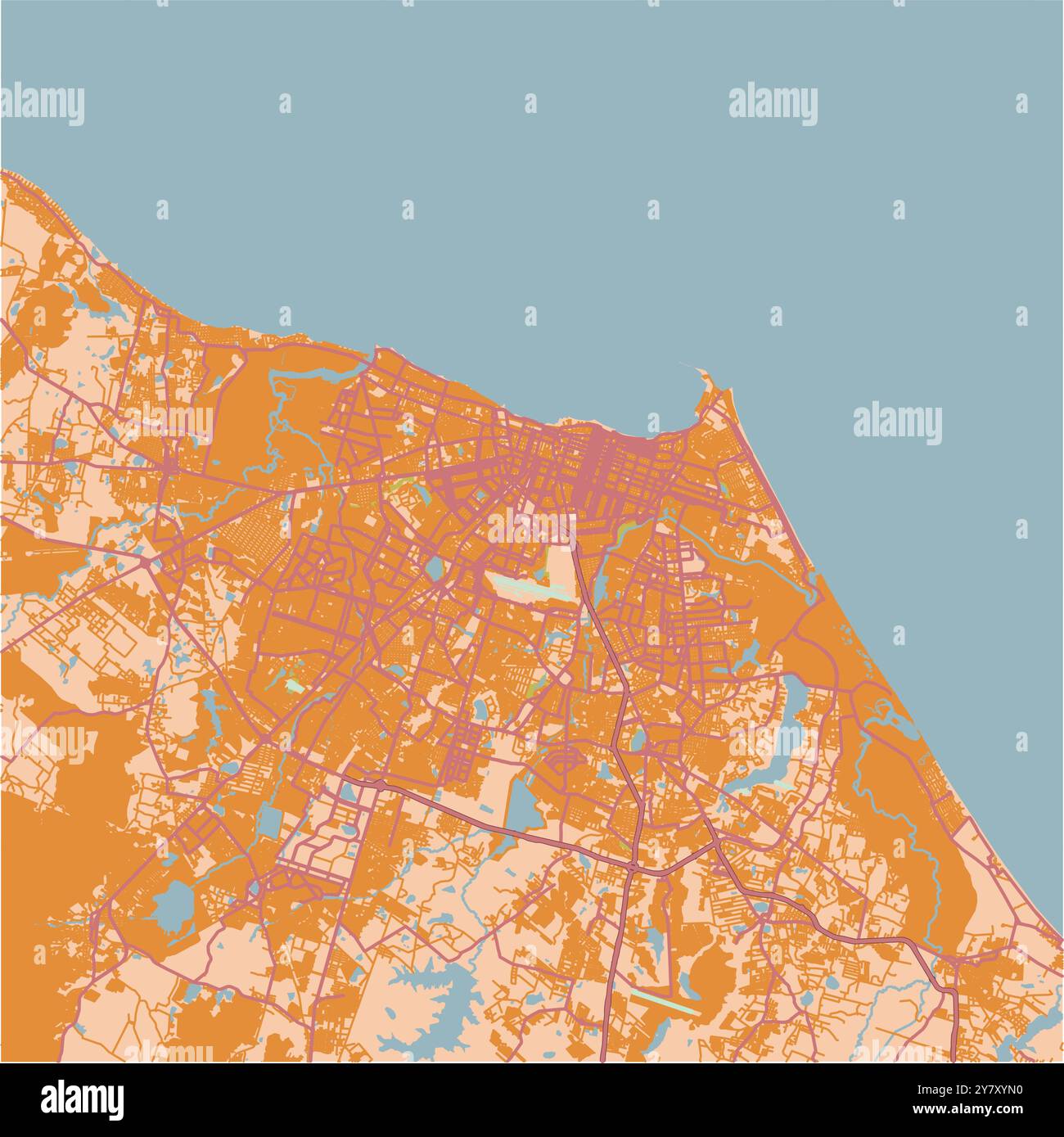 Map of Fortaleza in Brazil in a sandy theme. Contains layered vector ...
