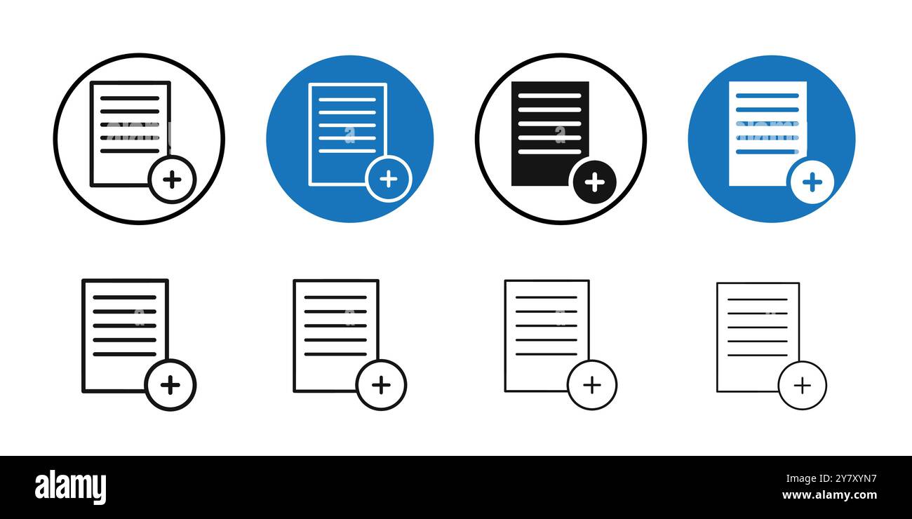 Add document icon Black line art vector in black and white outline set ...