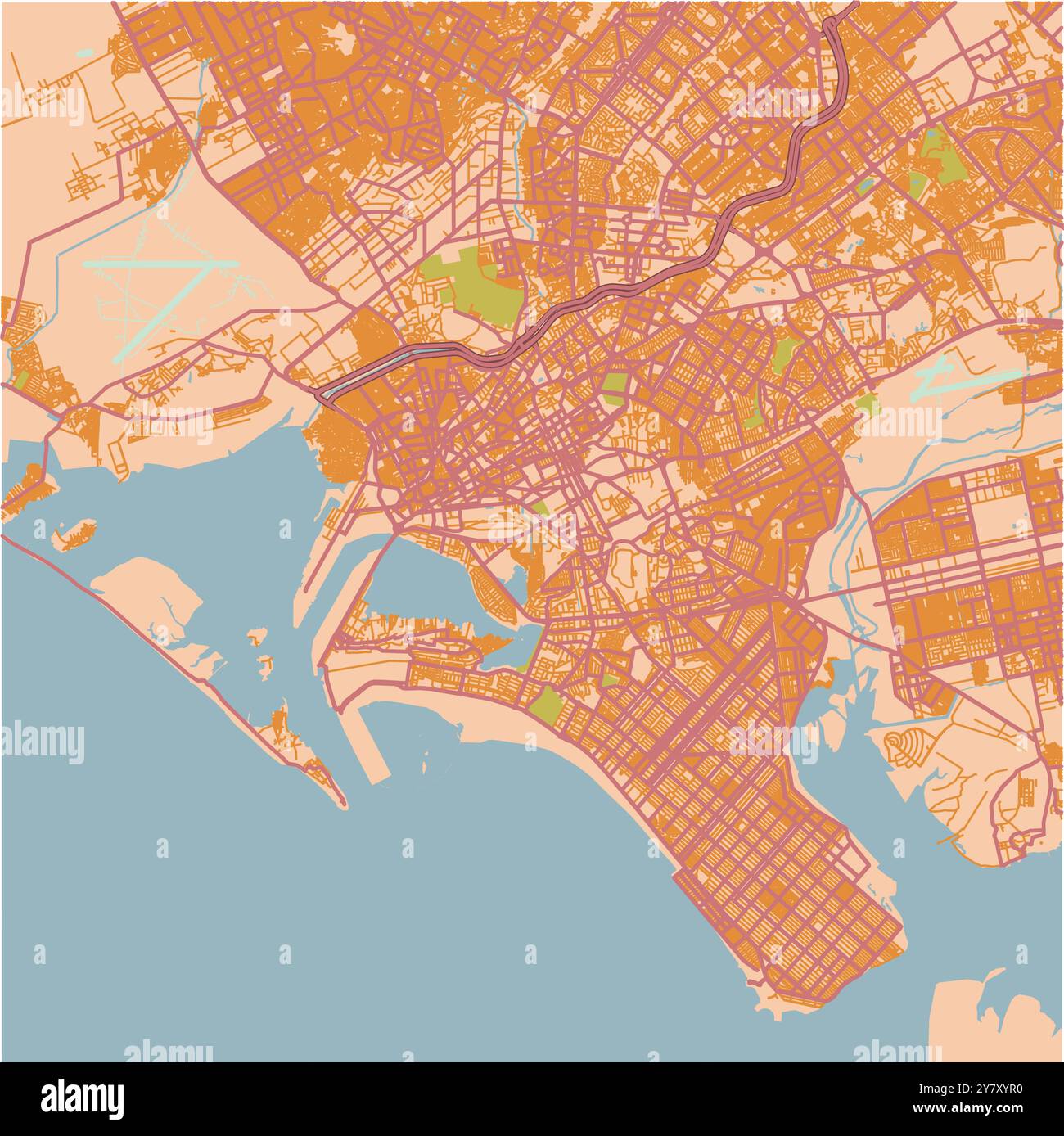 Map of Karachi in Pakistan in a sandy theme. Contains layered vector ...